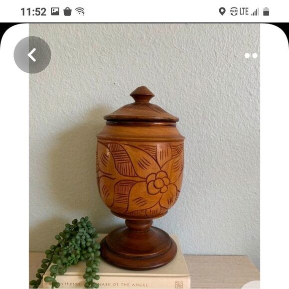 Hand Crafted | Accents | Handcrafted Teak Wood Urn Style Jar 5 X 45 ...